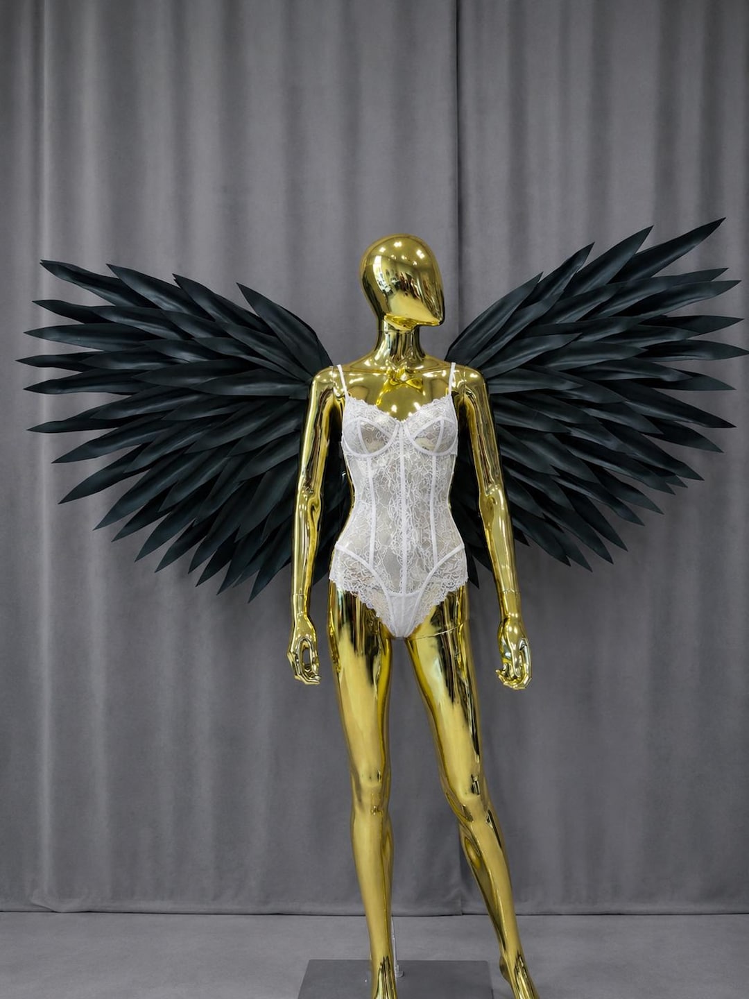 Black Angel Wings Costume Gothic Feathered Cosplay Accessories Festival ...