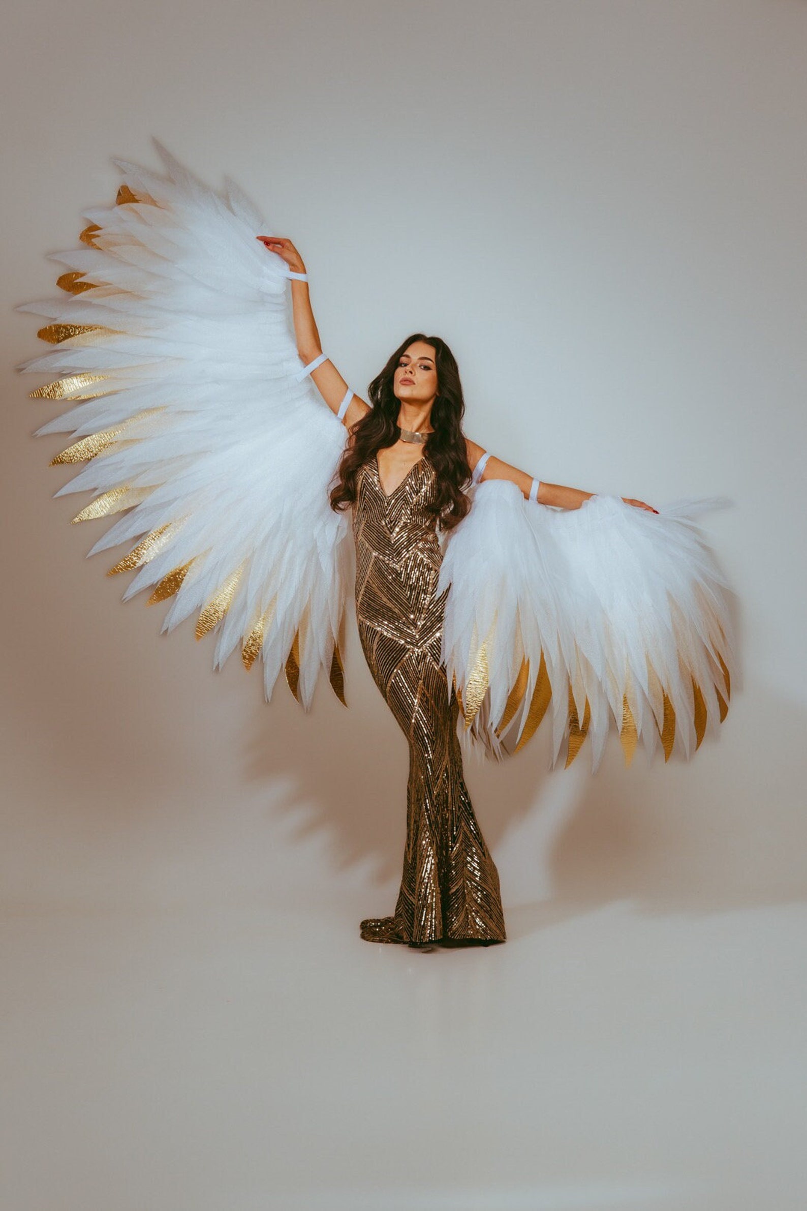 White and Gold Dance Wings, Angel Wings, Wings for Party, Wings for ...