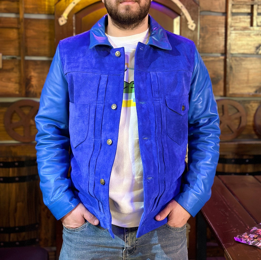 Real Blue Suede Leather Jacket for Men, Blue Leather Jacket for Men ...