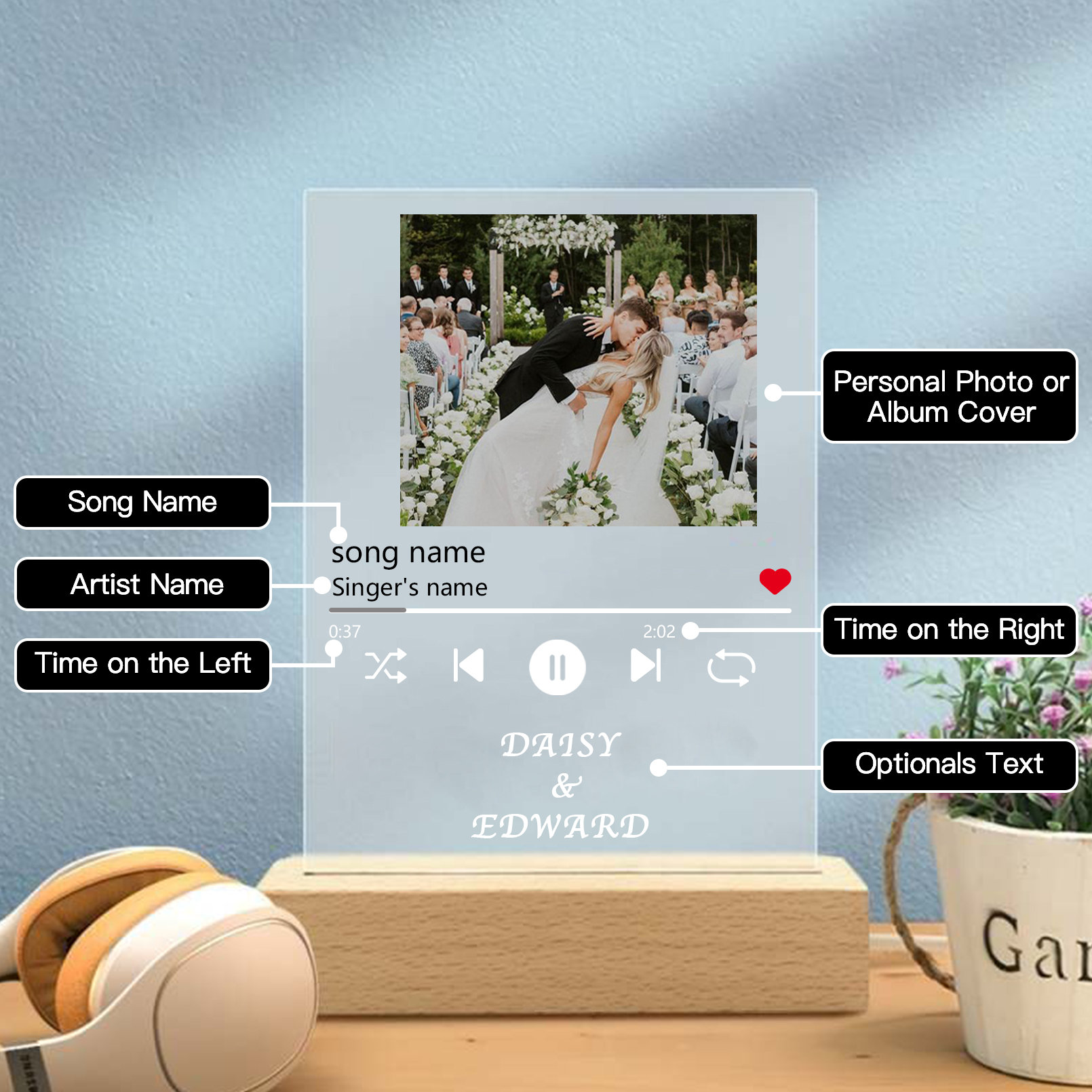 Custom Music Plaque,music Lover Gift,music Photo Name Night Light ...