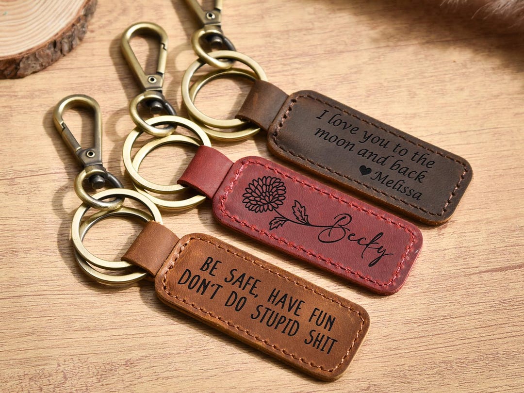 Custom Engraved Leather Keychain, Personalized Gift for Him,birthday ...