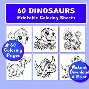 60 Dinosaurs Coloring Pages for Kids, Adults, Coloring Book for Home ...