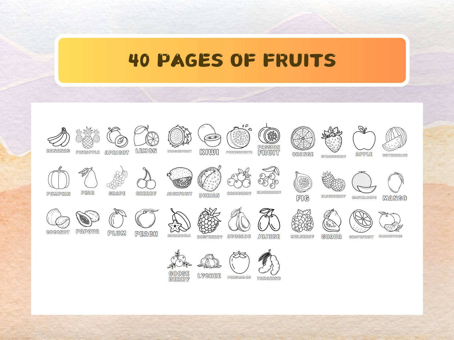 40 Fruits With Names Coloring Pages for Kids Learning Materials for ...