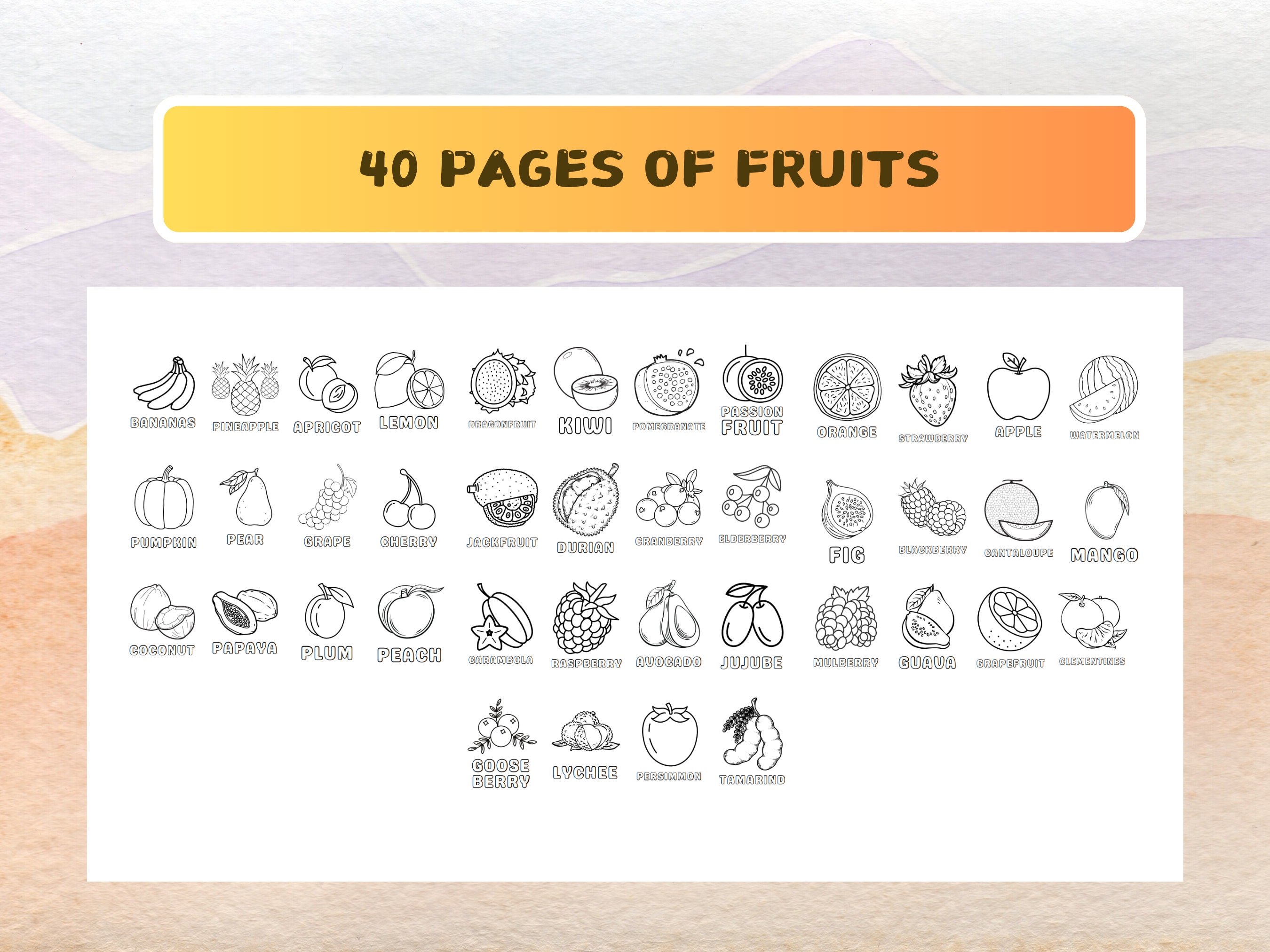 40 Fruits With Names Coloring Pages for Kids Learning Materials for ...