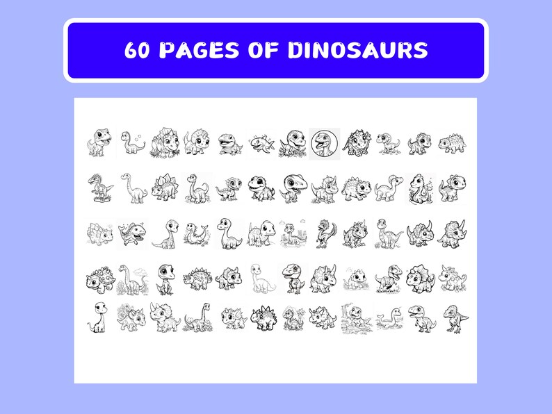 60 Dinosaurs Coloring Pages for Kids, Adults, Coloring Book for Home ...
