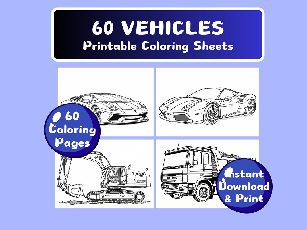 60 Vehicles Coloring Pages for Kids Adults Coloring Book for Home ...