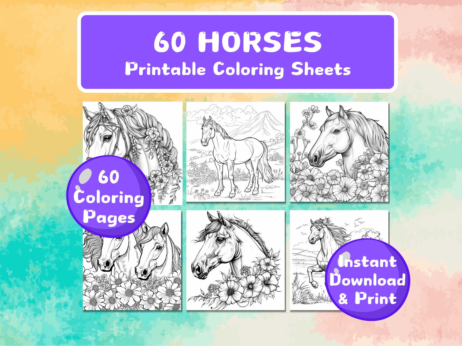 60 Horses Coloring Pages for Kids, Adults, Coloring Activity and ...