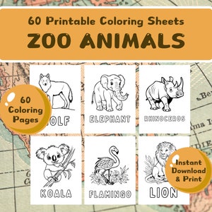 60 Zoo Animals With Names Coloring Pages for Kids Learning Materials ...