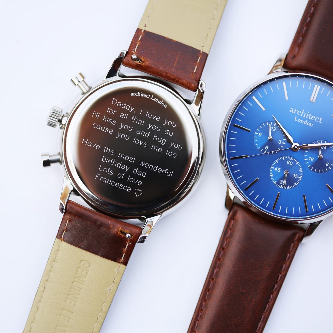 Men's Personalised Watch | Modern Font Engraved | Walnut Strap ...