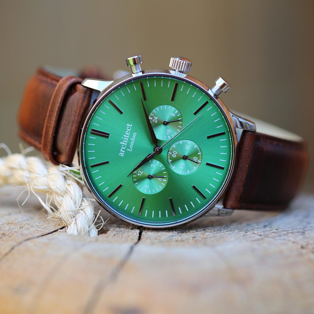 Men's Personalised Watch | Modern Font Engraved | Envy Green | Walnut ...