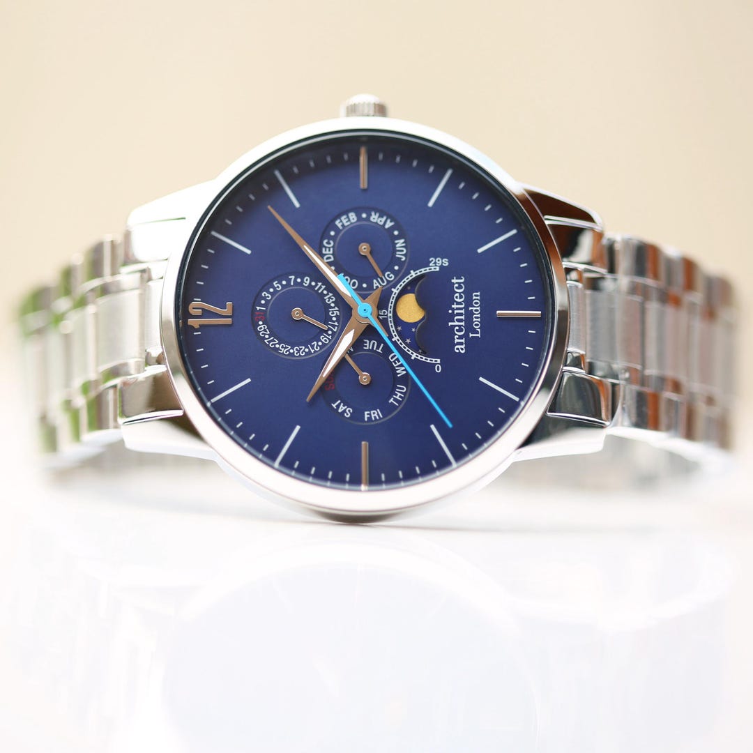 Men's Personalized Watch | Apollo Moonphase | Modern Font Engraved ...