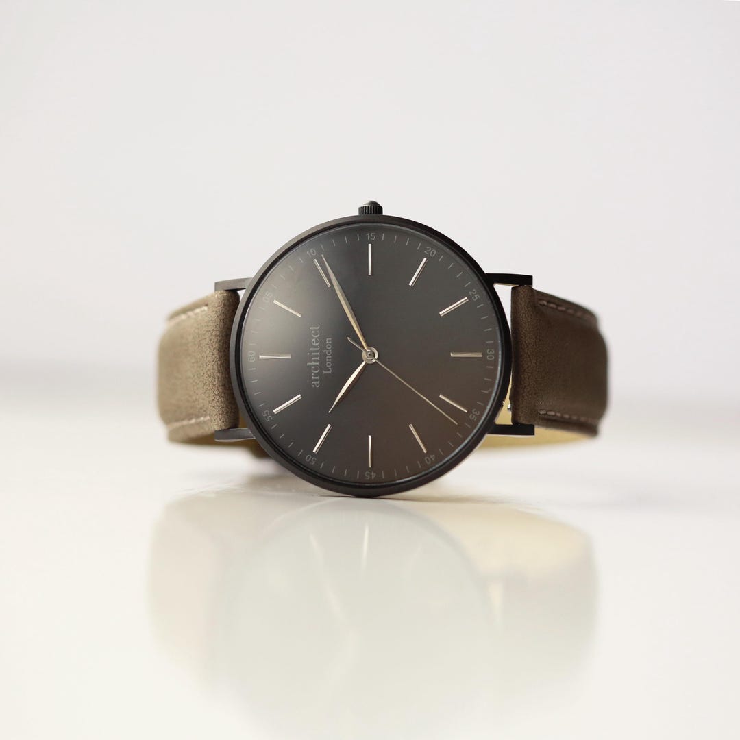 Men's Personalized Watch | Modern Font Engraved | Urban Grey | Leather ...