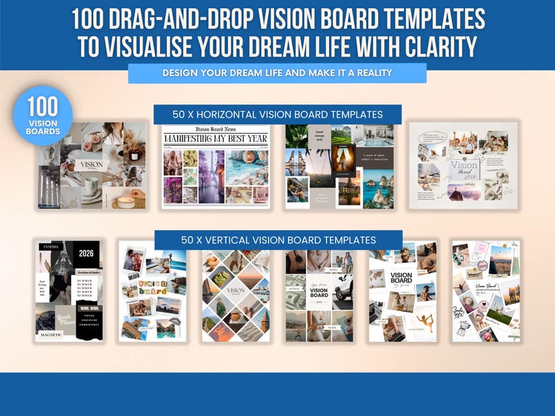 2026 Vision Board Printables | Multiple Layouts | 100 Workbook and ...