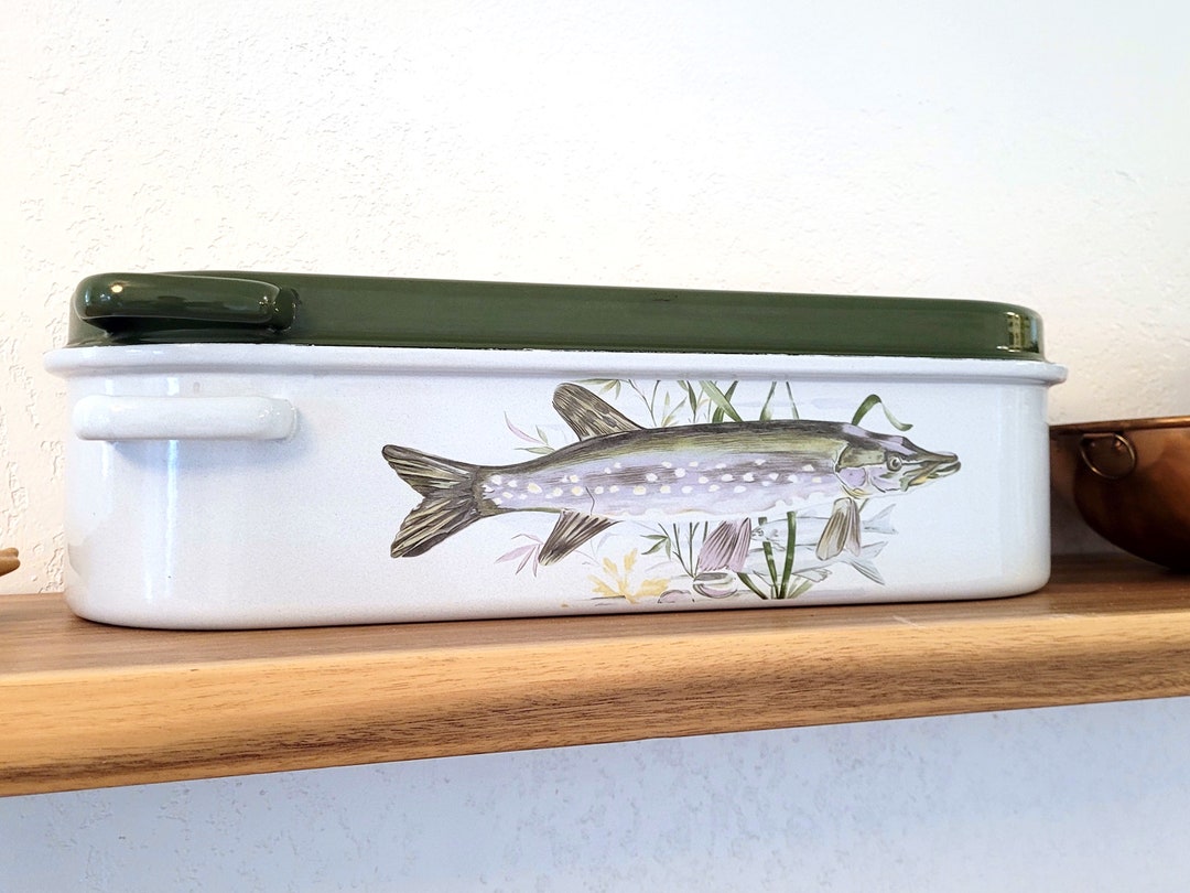 Vintage German 3-pc Green & White Enamel on Steel Fish Poacher W/lift ...