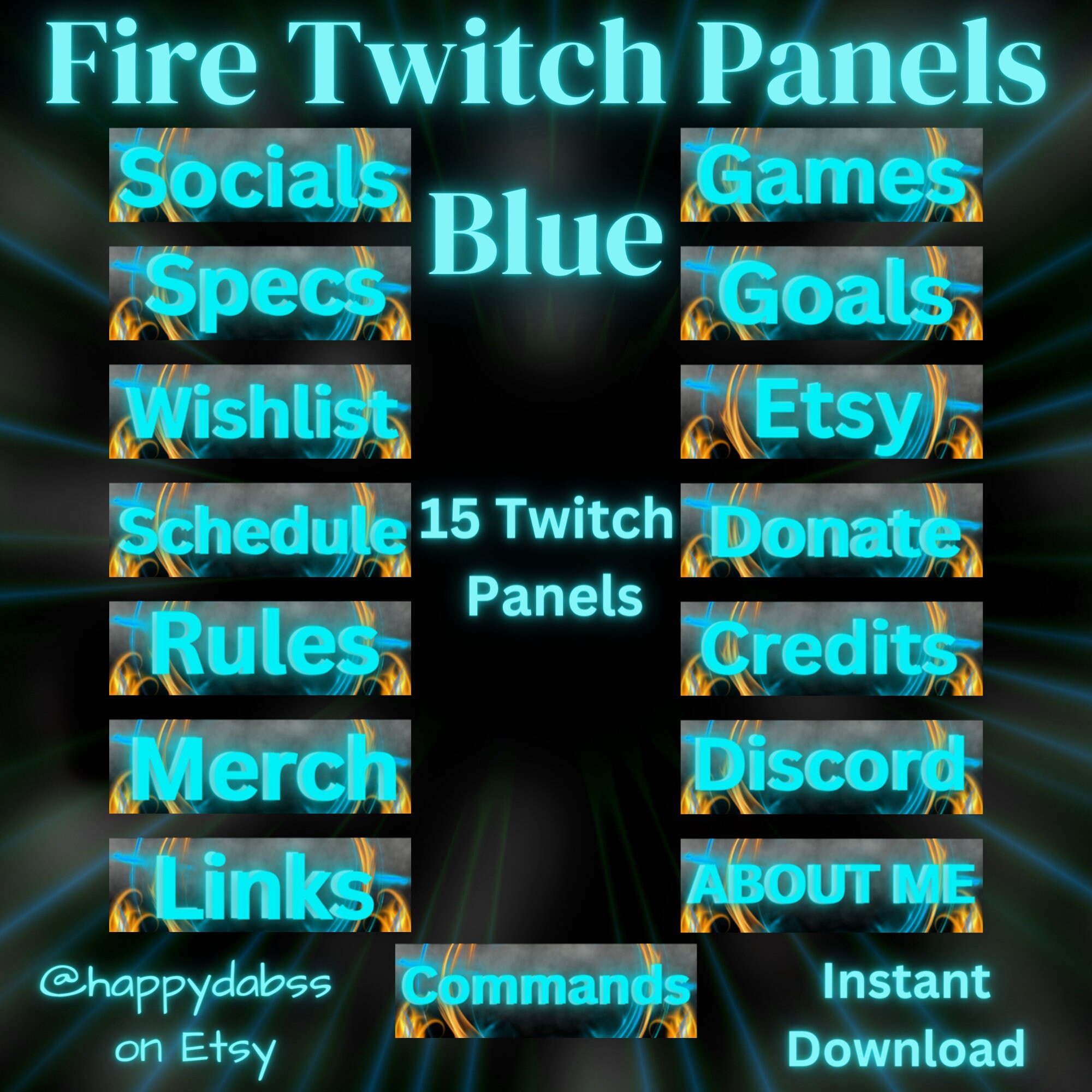Blue Fire Twitch Panels - Etsy