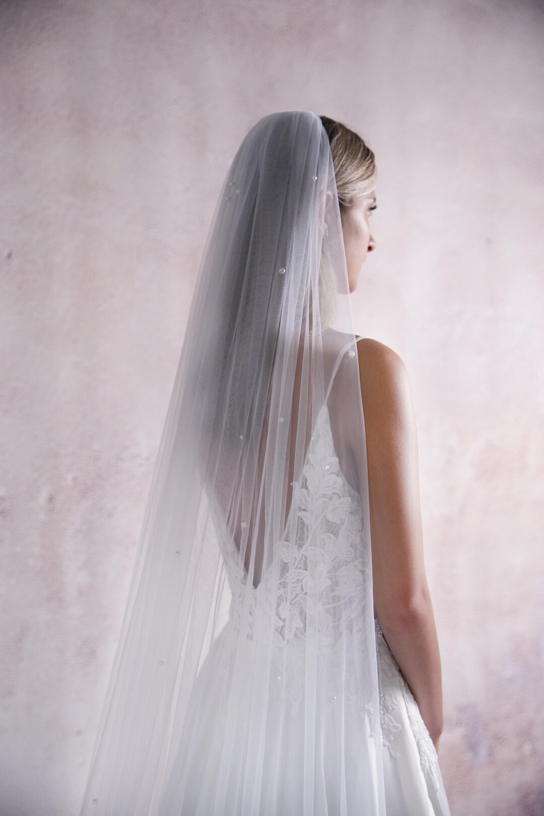 Cathedral Pearl Wedding Veil – Super Soft English Tulle With Pearl- Ema ...