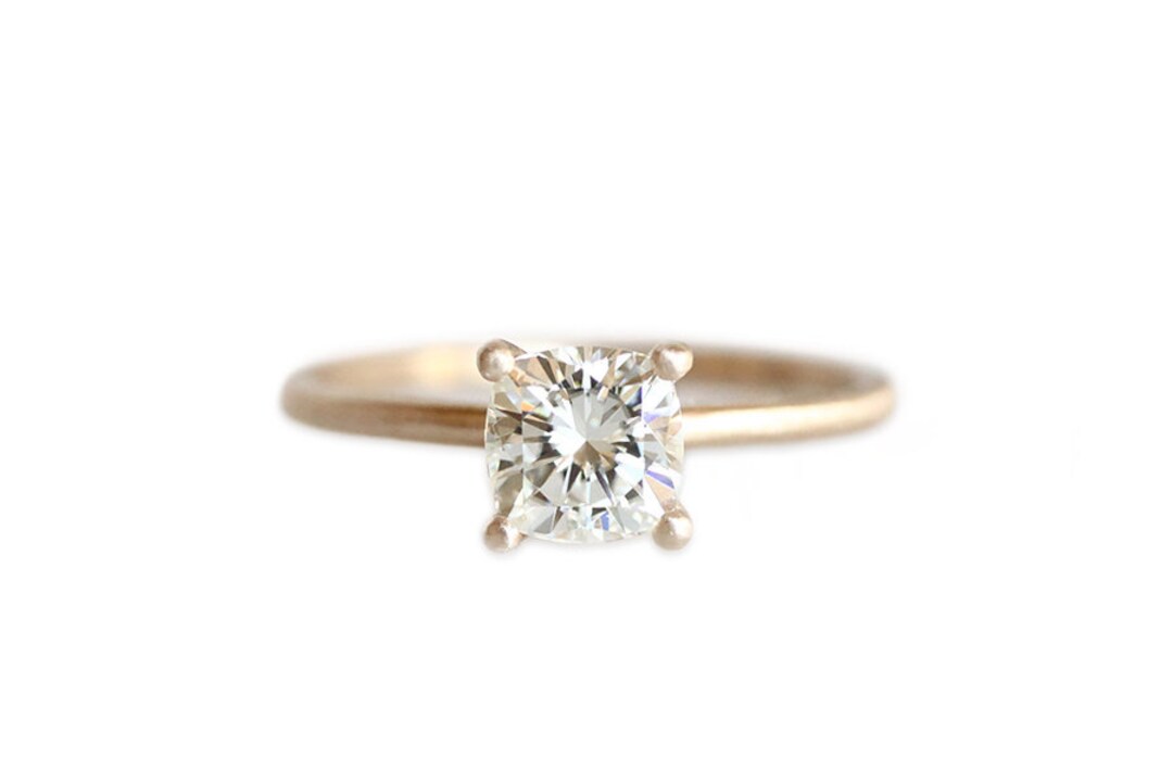 Cushion Cut Moissanite Prong Ring, Eco Friendly and Handmade ...
