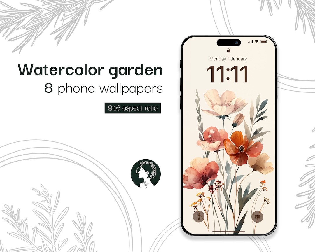 Watercolor Garden Phone Wallpaper, Aesthetic Backgrounds, Instant ...