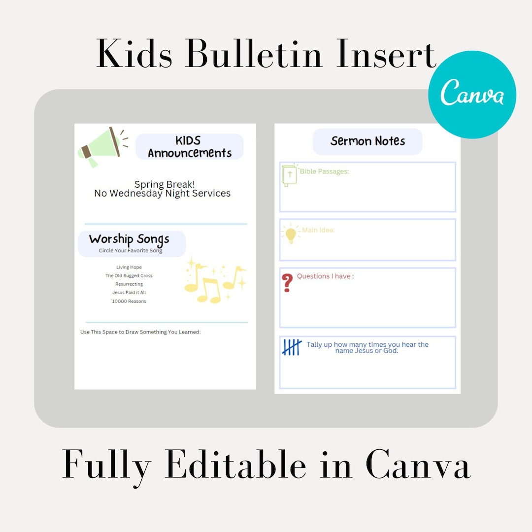 Kids Worship Notes/bulletin Insert - Etsy
