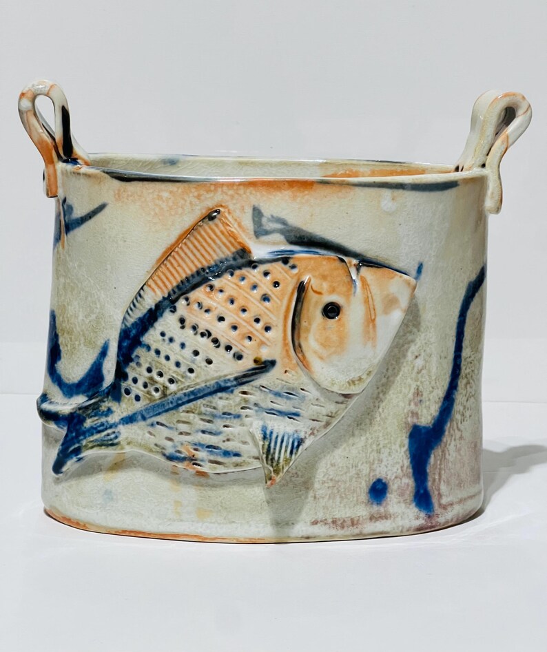 Oval Planter Vase With Fish Designs White Glazed - Etsy