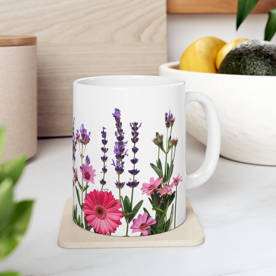 Pressed Flowers and Lavender Mug, Handcrafted Ceramic Drinkware With ...