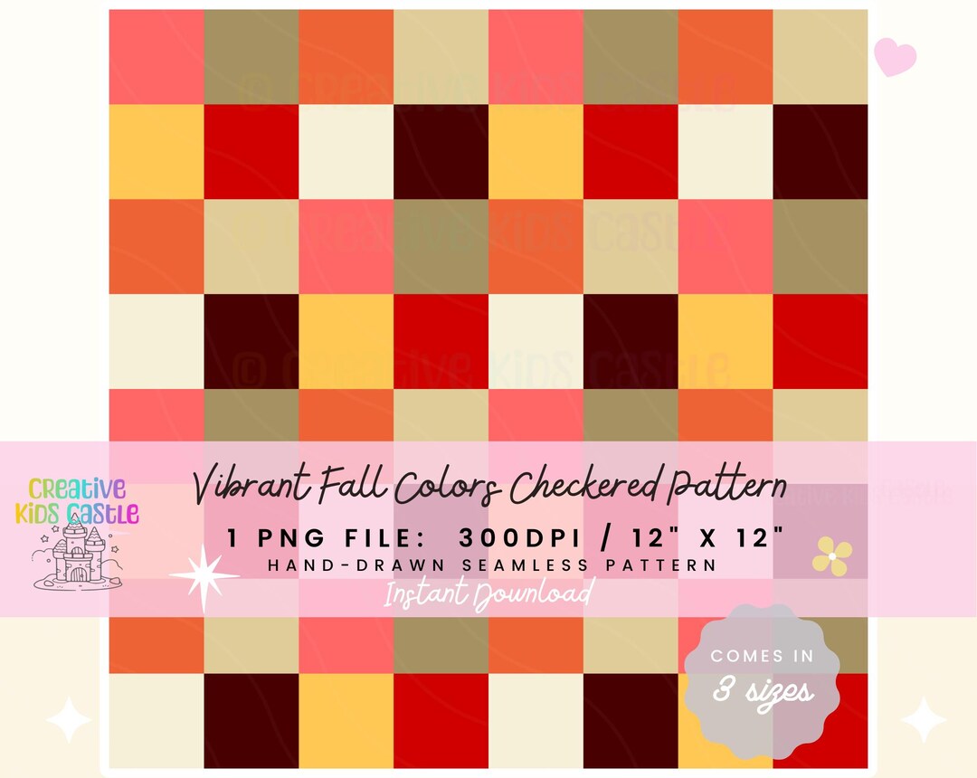 Vibrant Fall Colors Checkered Seamless Pattern Digital Download, Autumn ...