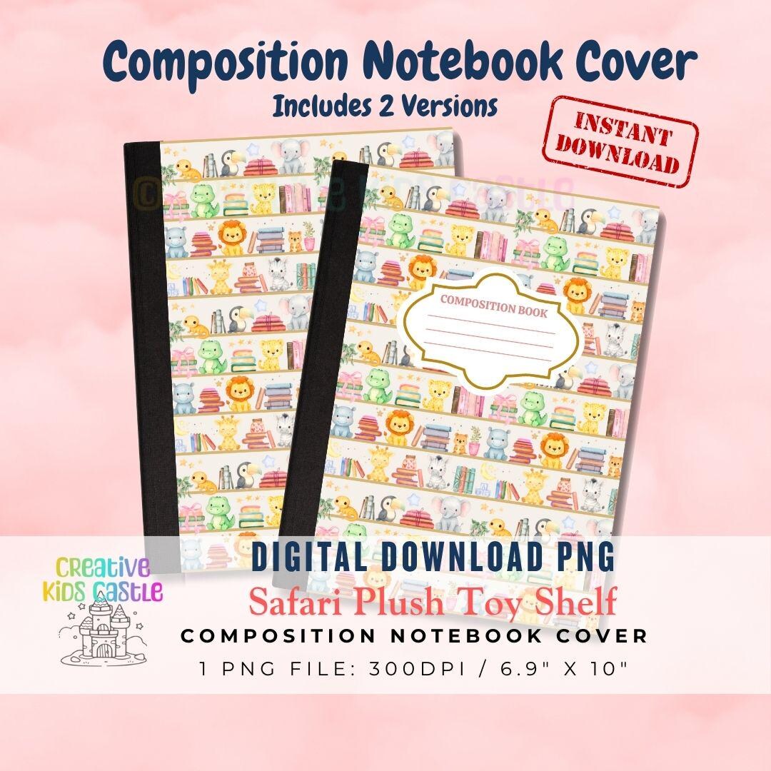 Printable Safari Bookshelf Composition Notebook Cover PNG, Back to ...