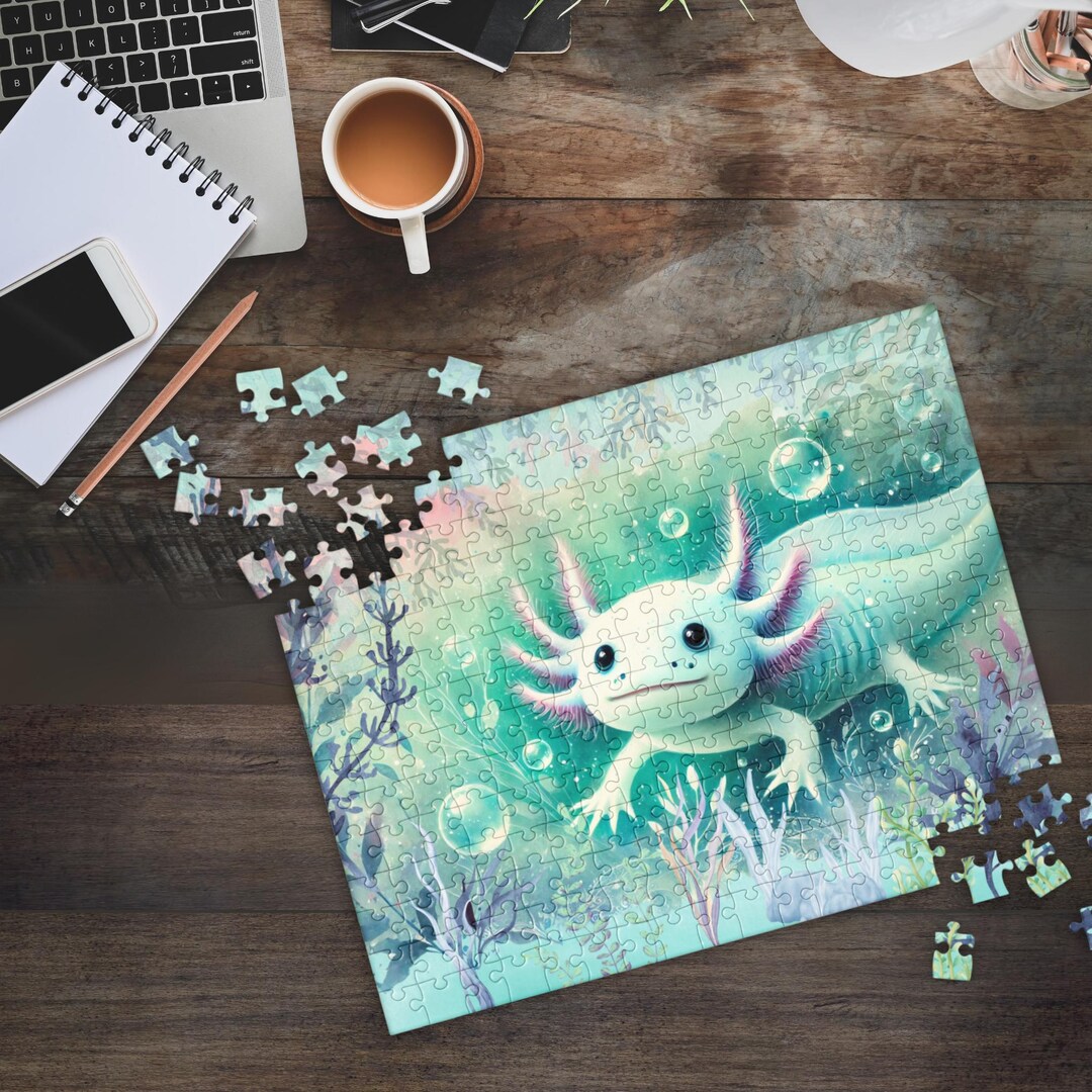 Axolotl Jigsaw Puzzle, Watercolor Axolotl Puzzle, Whimsical Animal ...