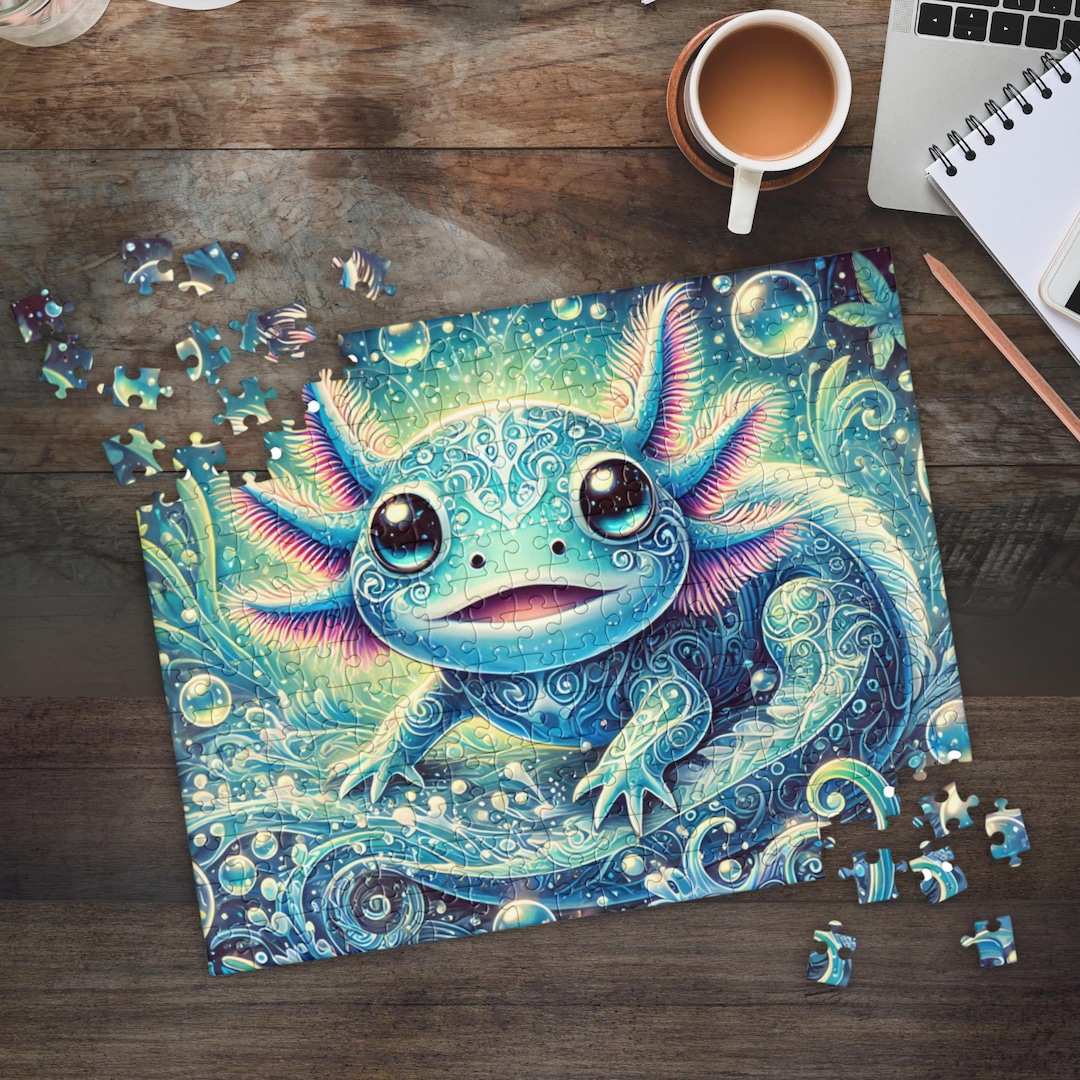 Jigsaw Puzzle, Magical Axolotl Underwater Puzzle, Turquoise Dreamscape ...