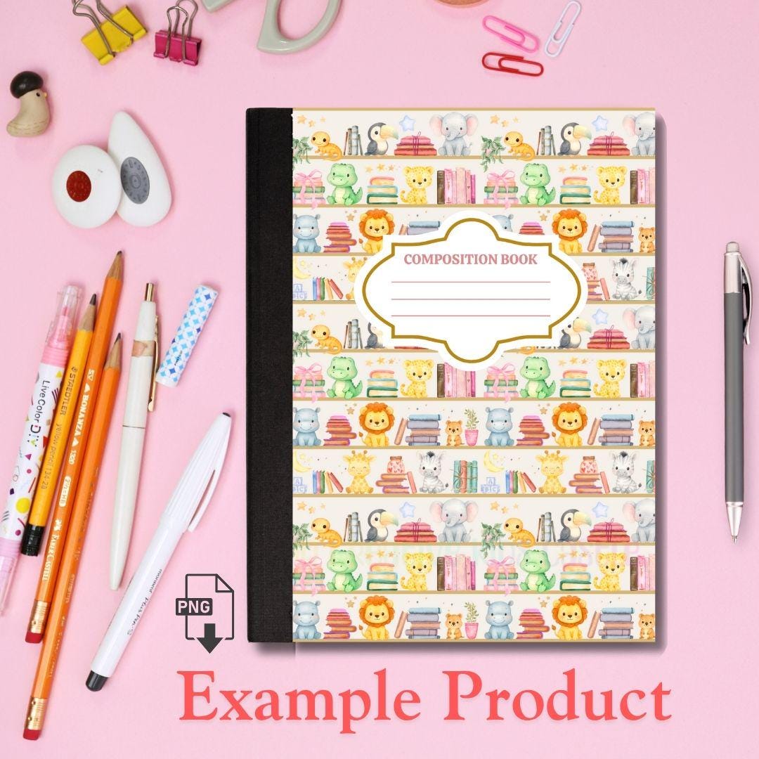 Printable Safari Bookshelf Composition Notebook Cover PNG, Back to ...