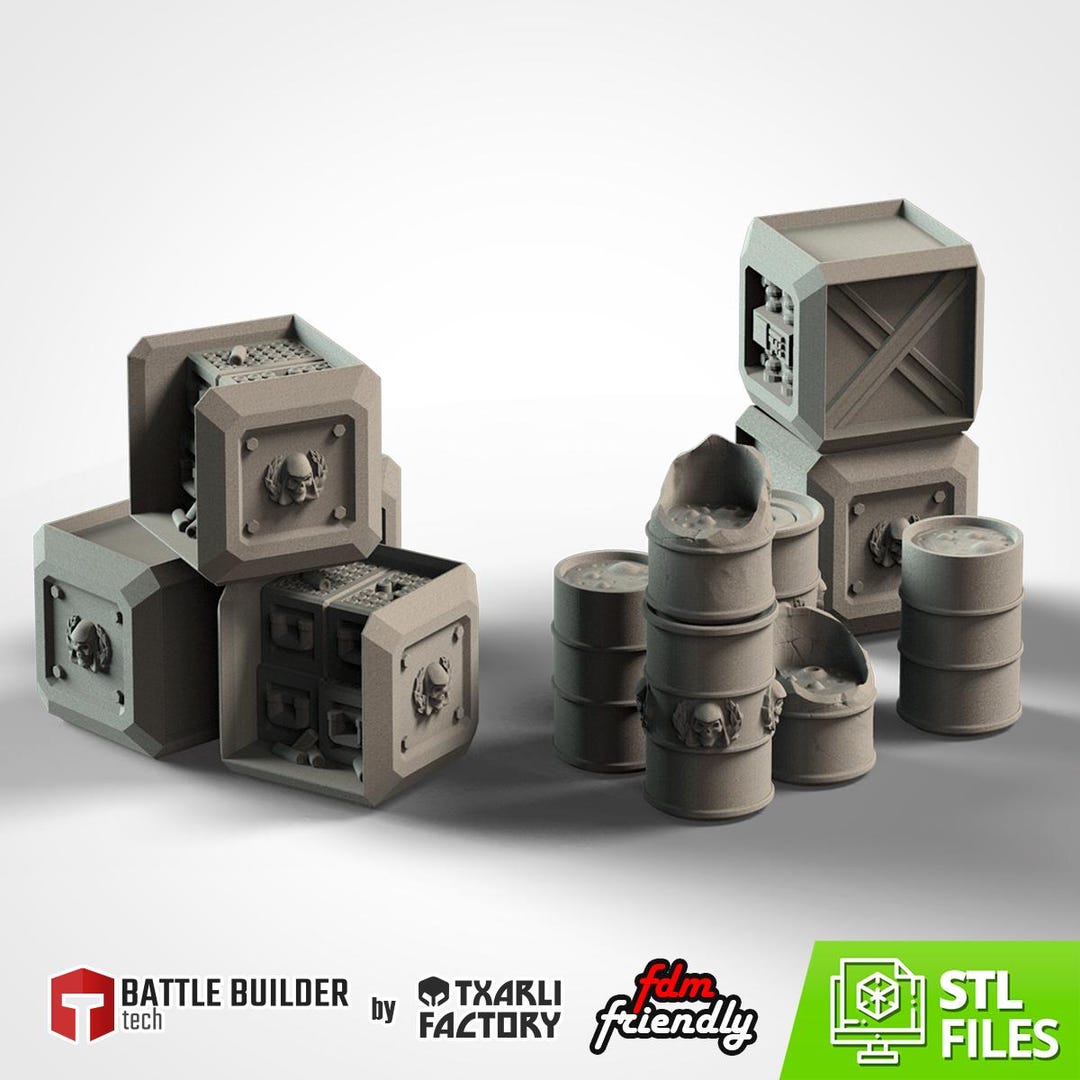 Modular BARRELS and CUBES Set Txarli Factory Ruined Scatter Terrain Set ...