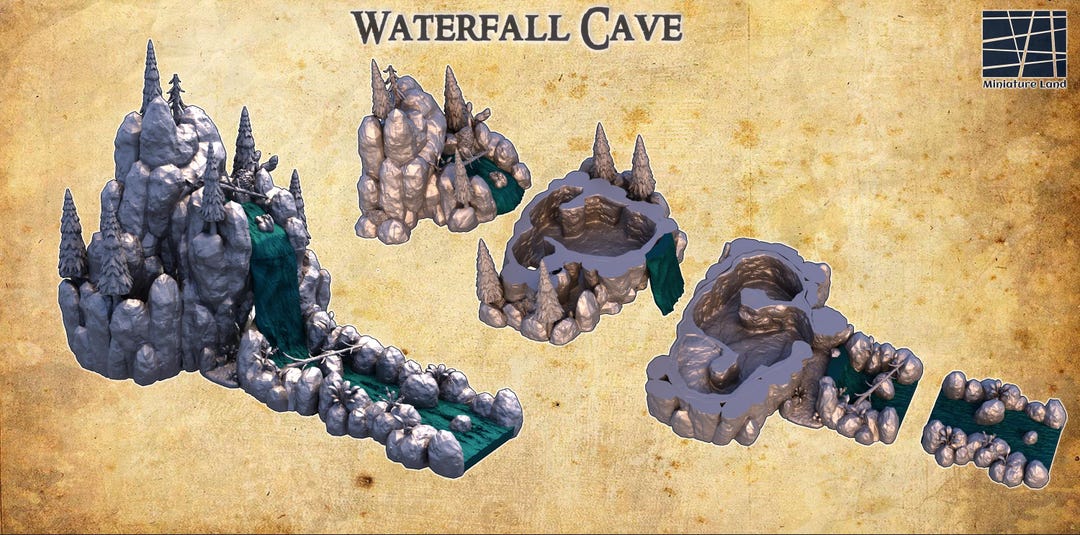 3D Printed Waterfall Cave – Tabletop RPG Terrain, 28mm Scale - Etsy