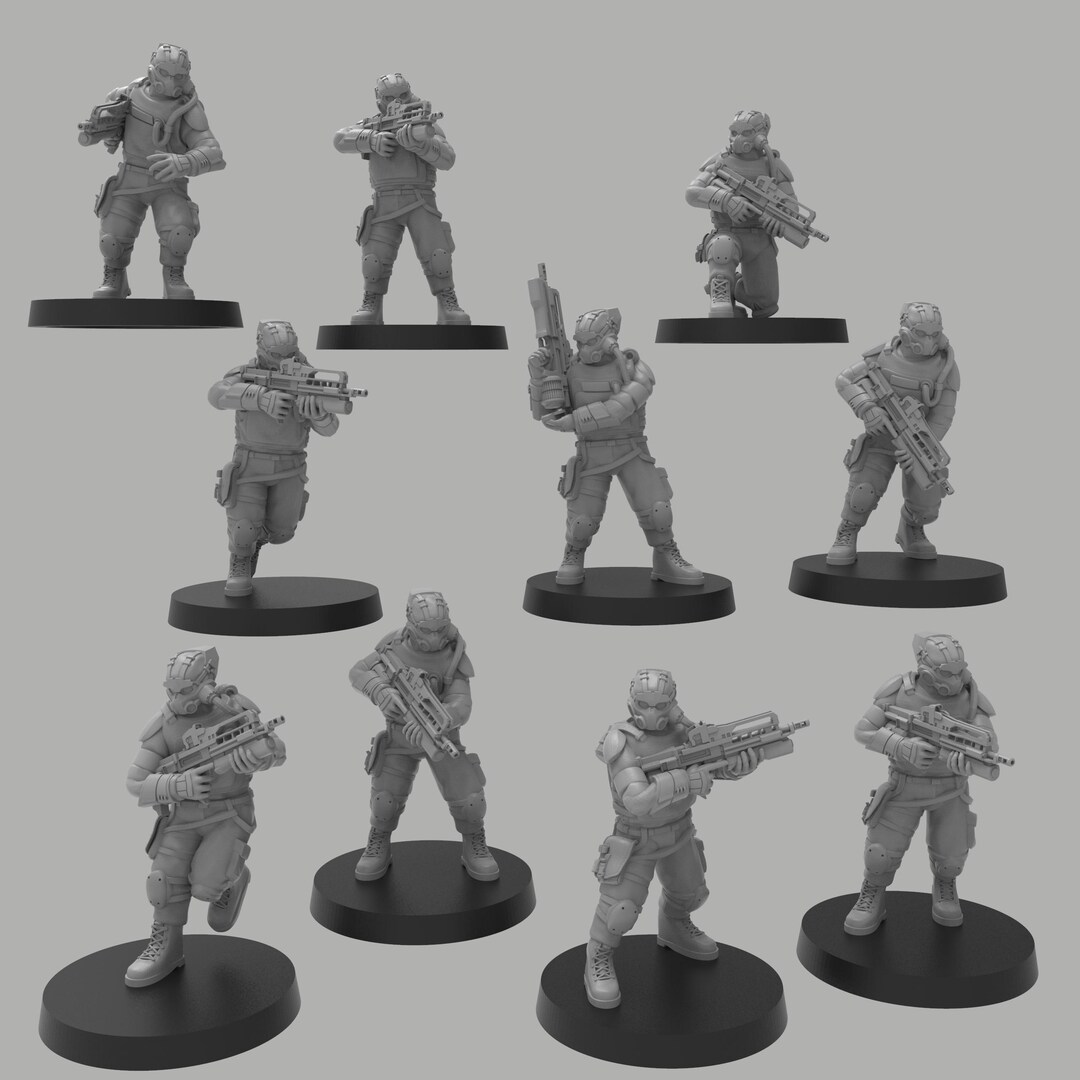 Heck Ghosts Advanced Infantry W/ Rifles, Semi-modular Sci-fi Warriors ...