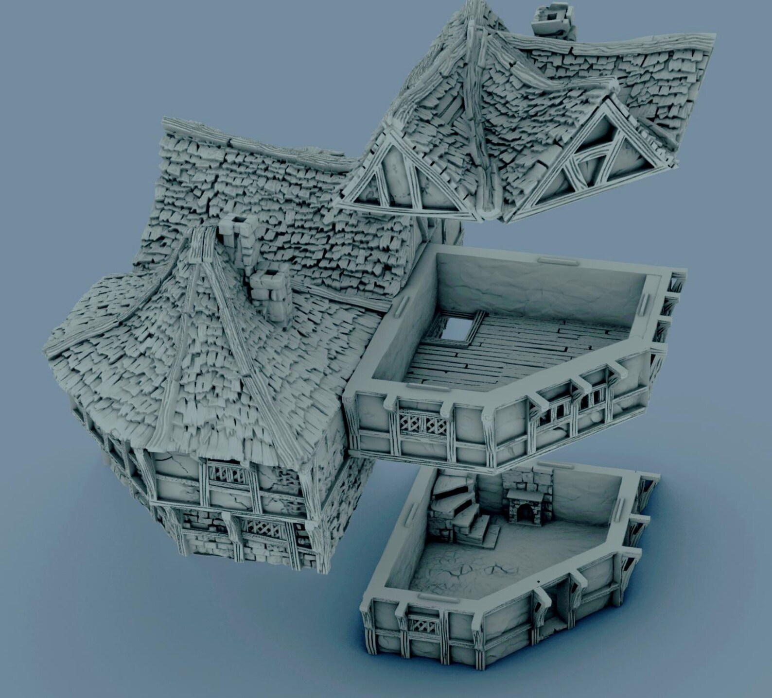 3D Printed Timber Frame Row Houses – Wargame Tabletop Terrain - Etsy