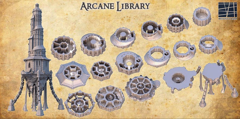 Arcane Library Tabletop Terrain - 3D Printed Miniature, 28mm Wargaming ...