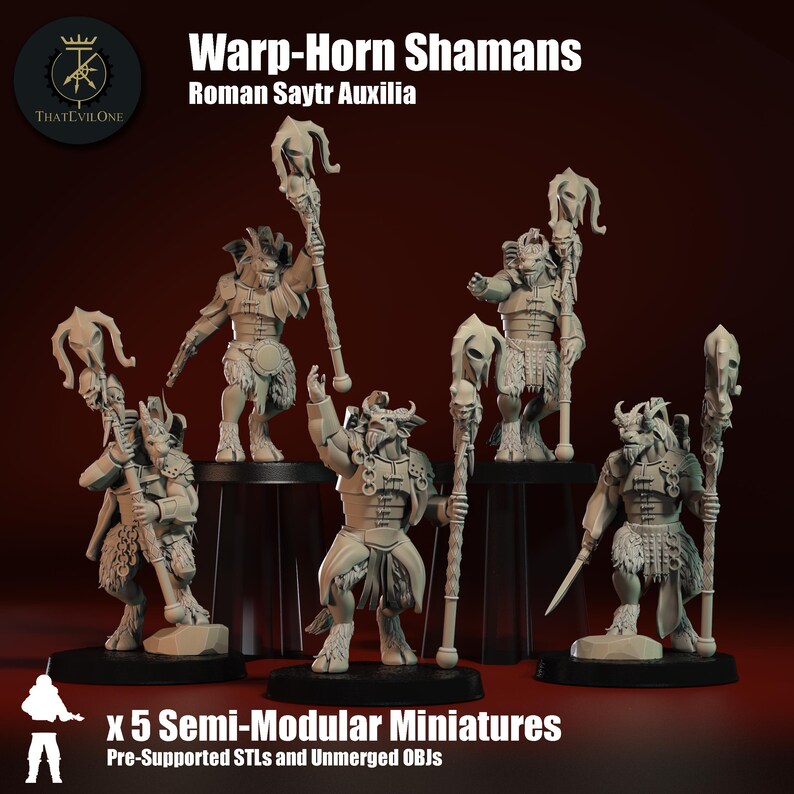 Roman Saytr Warp-horn Shamans, Sci-fi Miniatures by Thatevilone (set of ...