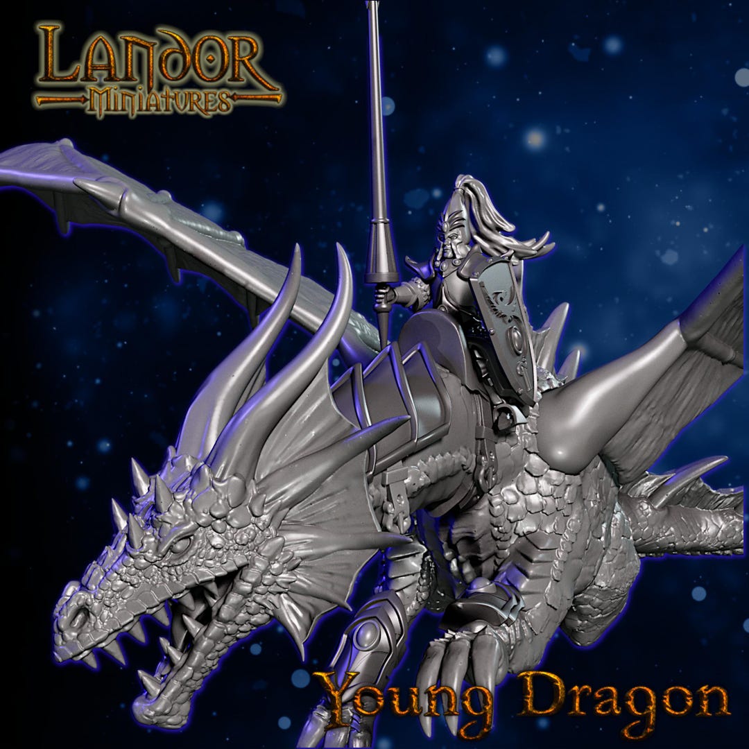 Hero on Young Dragon, Modular High Elven Miniatures by Landor ...