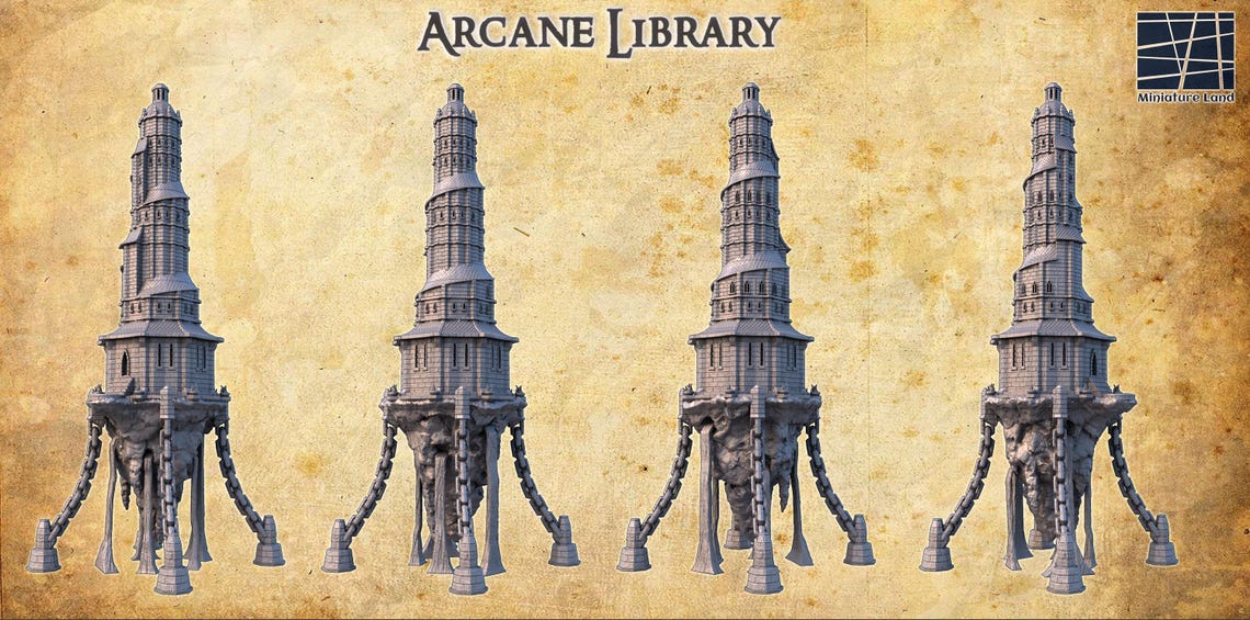 Arcane Library Tabletop Terrain - 3D Printed Miniature, 28mm Wargaming ...