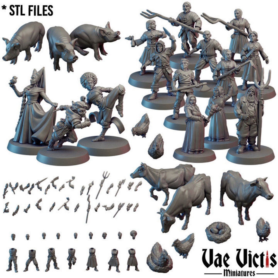 Peasant Revolt, Assembled Villagers and Farm Animals Fantasy Miniatures ...