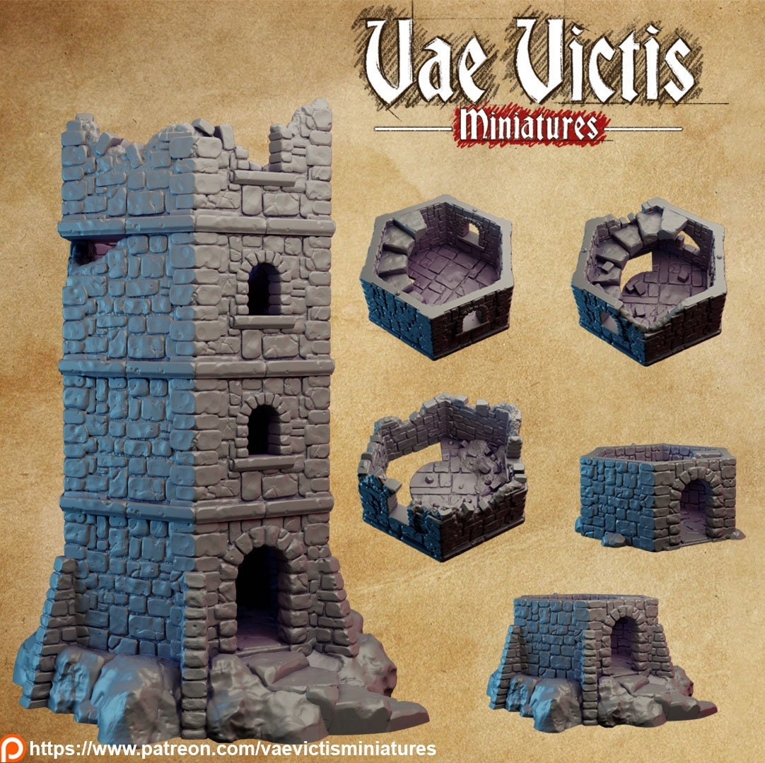 Modular Fantasy Tower Stone Medieval Building 28mm Tabletop Terrain ...