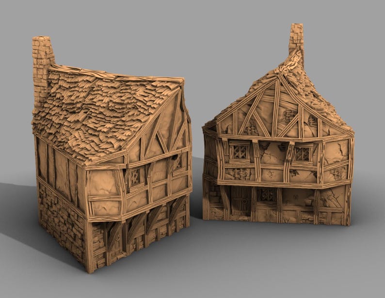 3D Printed Timber Frame Row Houses – Wargame Tabletop Terrain - Etsy