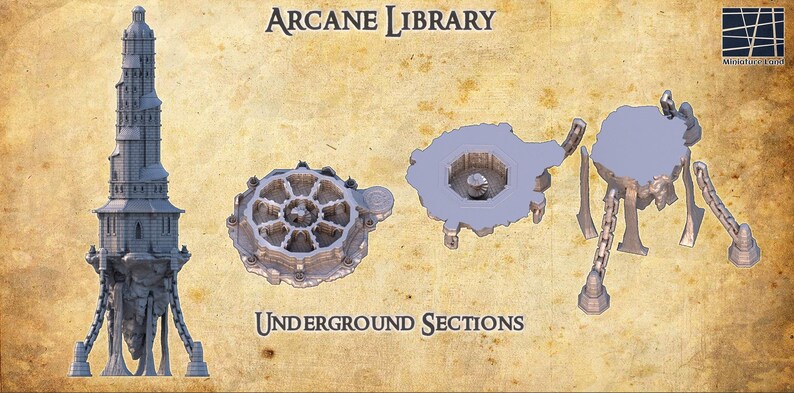 Arcane Library Tabletop Terrain - 3D Printed Miniature, 28mm Wargaming ...