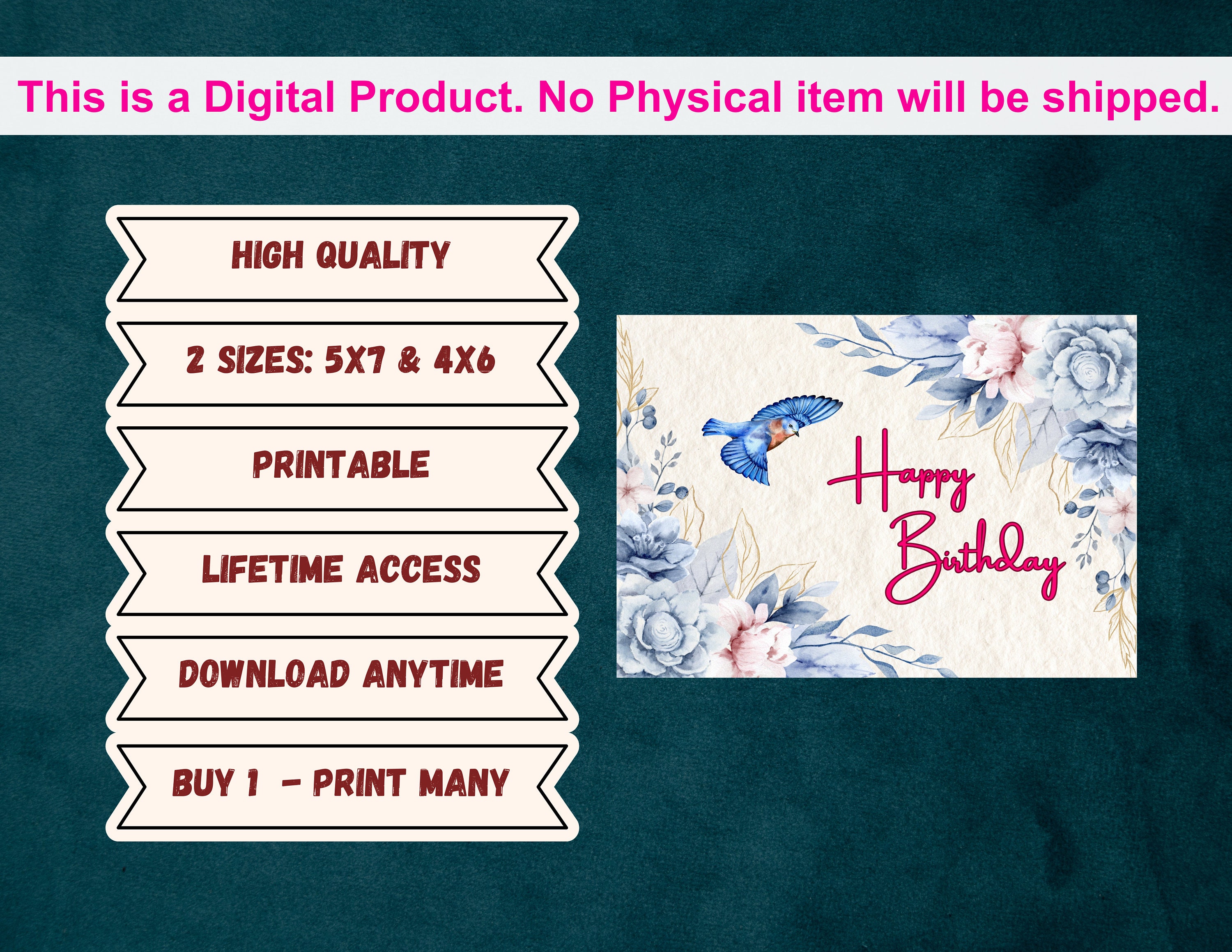 Digital Floral Happy Birthday Card, Digital Printable Vibrant Wild ...