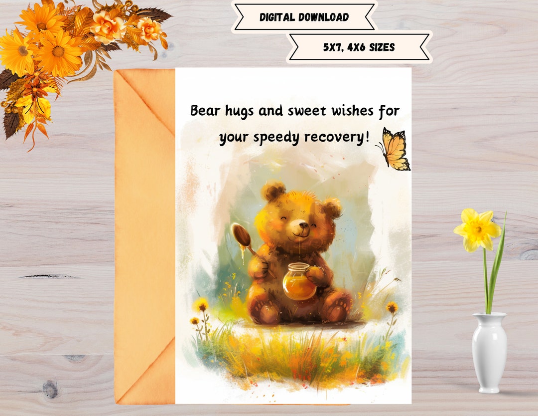 Cute Get Well Soon Bear Greeting Card for Friends, Colleagues ...