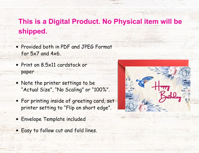 Digital Floral Happy Birthday Card, Digital Printable Vibrant Wild ...