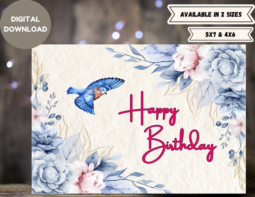 Digital Floral Happy Birthday Card, Digital Printable Vibrant Wild ...