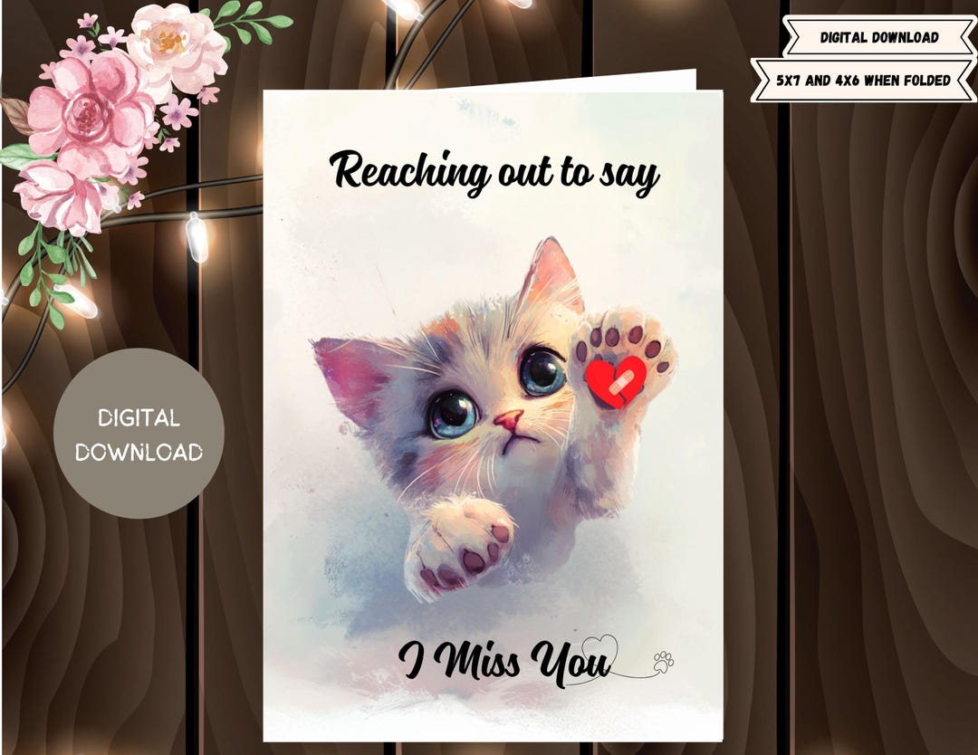 Miss You Card - Thinking of You, Cute Cat Card, Missing You, Card for ...