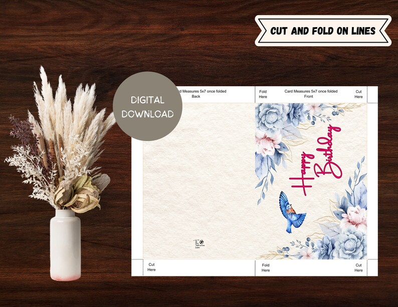 Digital Floral Happy Birthday Card, Digital Printable Vibrant Wild ...