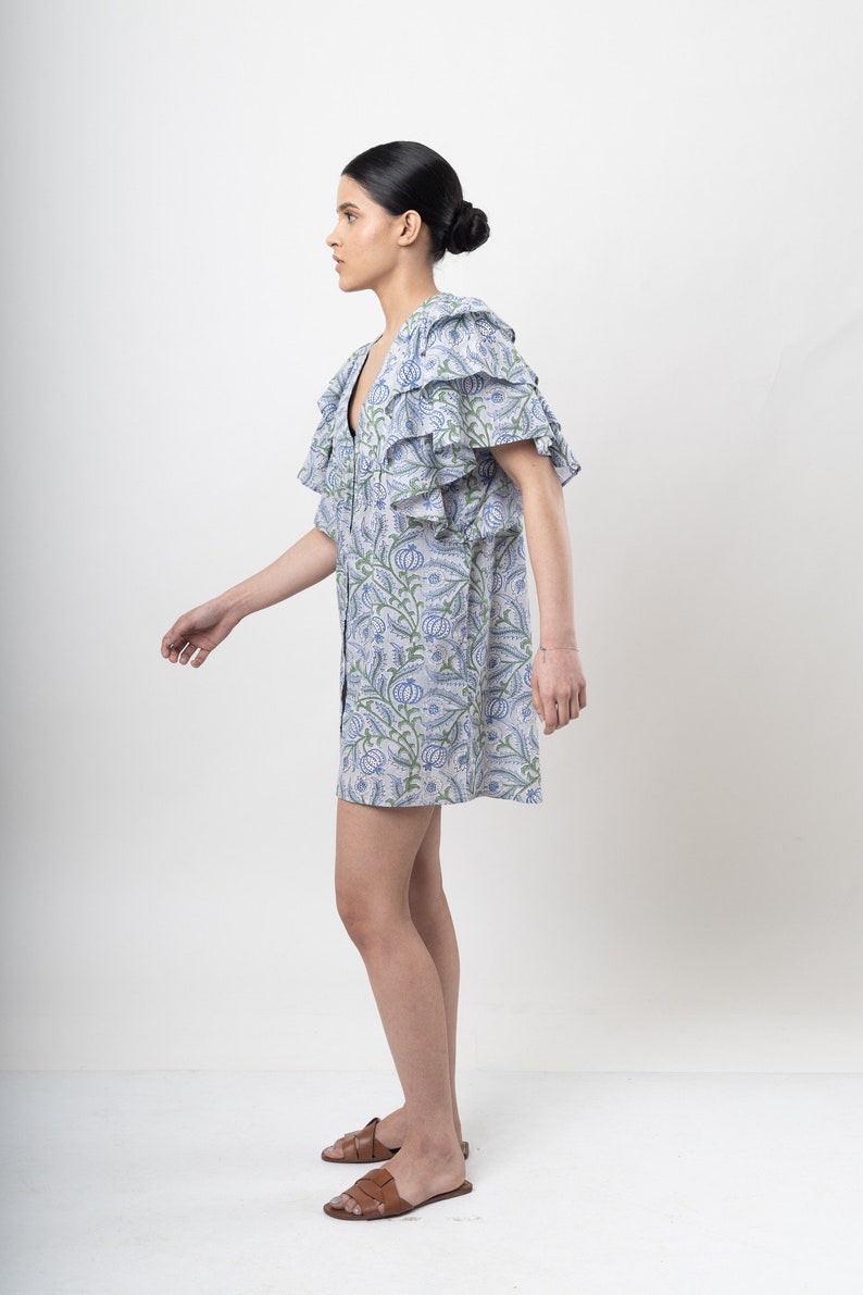 Button Mini Dress in Handmade Block Prints - Etsy
