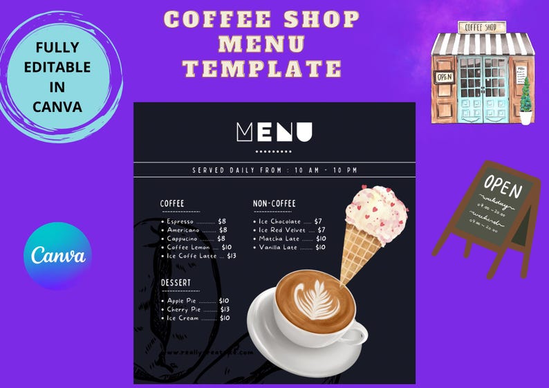 Modern Digital Coffee Shop Menu Template Customizable, Printable ...